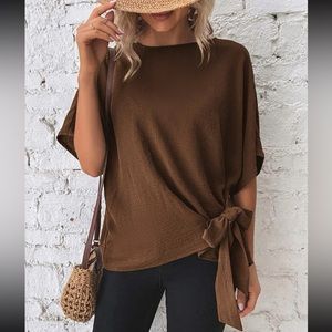 Tops | Boho Navy Blue Batwing Sleeve Knot Side Blouse | Poshmark